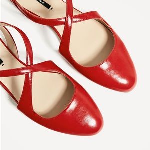 Zara | Shoes | Zara Red Patent Leather Round Toe Sling Flat | Poshmark